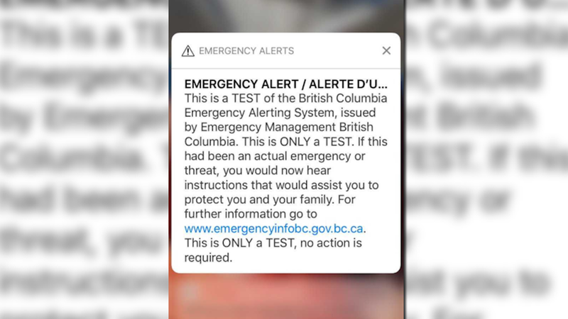 B.C. to conduct test of BC Emergency Alerts to cellphones, TV, radio ...