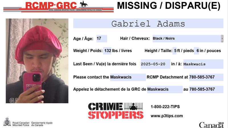 Missing: Gabriel Adams, 17, of Maskwacis | rdnewsnow.com